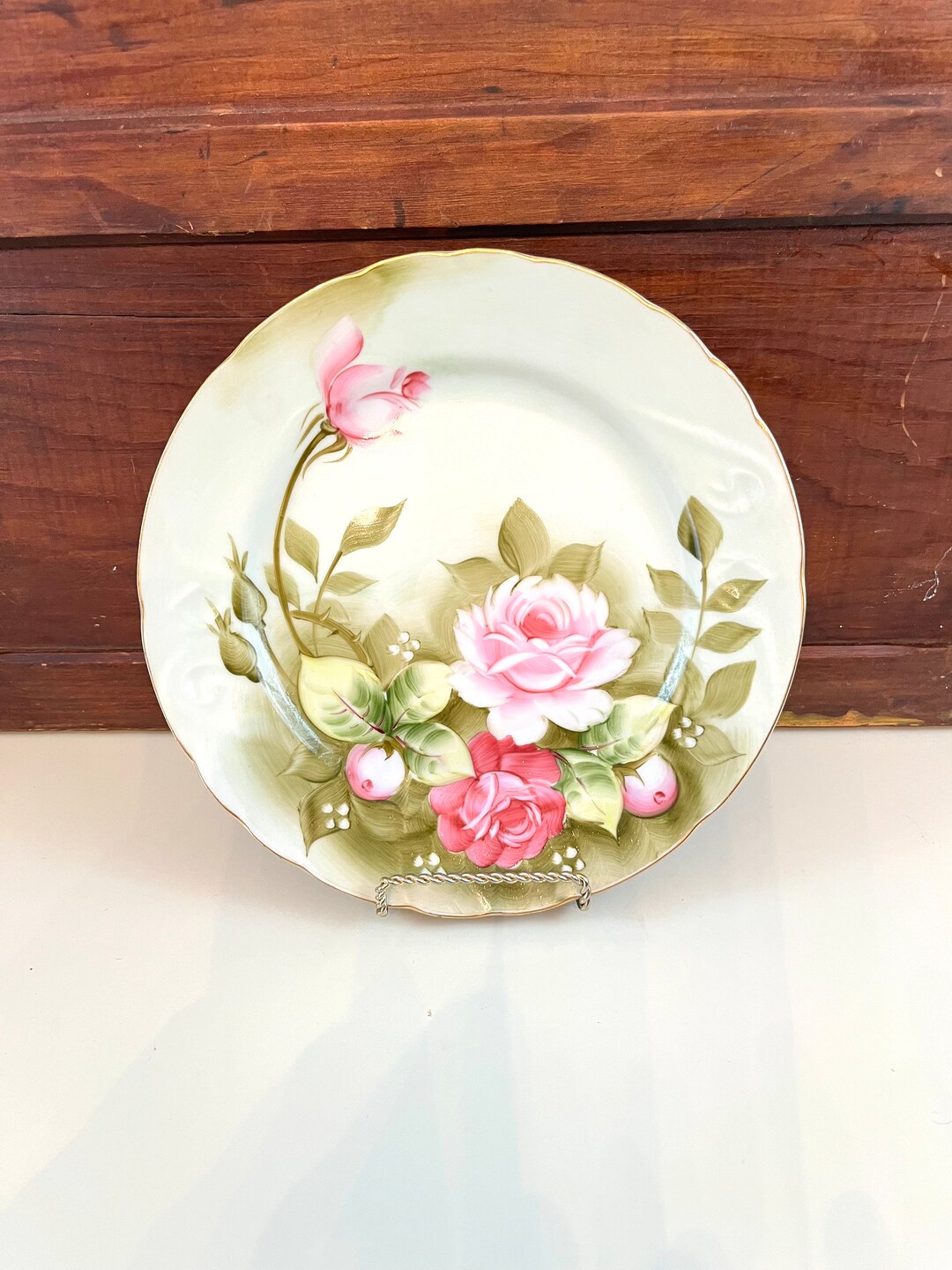 Vintage "heritage Green" Lefton Rose Plate 9 Inch Dinner Plate - Etsy