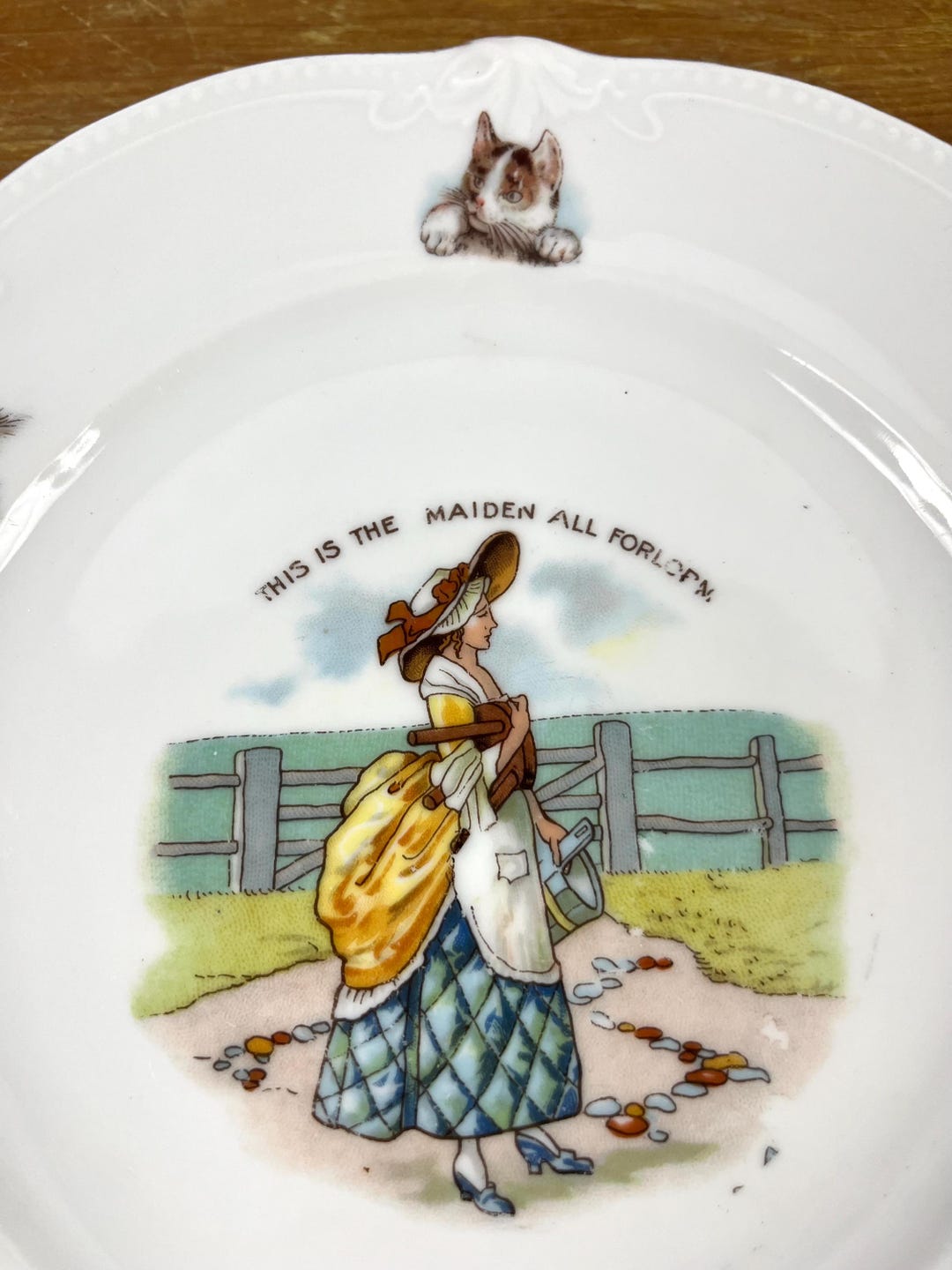 Antique Illustrated Plate "this is the Maiden All Forlorn" off to Work ...