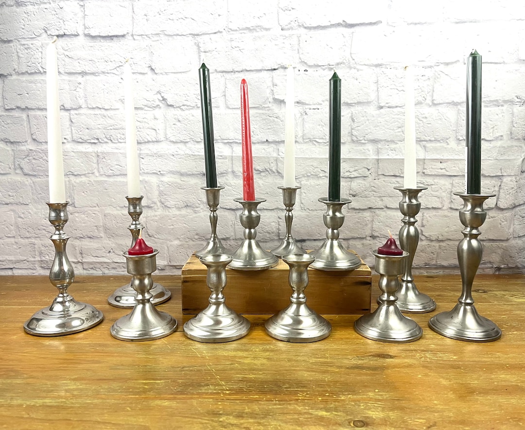 Vintage Pewter Candlestick Pairs Wedding Decor Entertaining Centerpiece ...