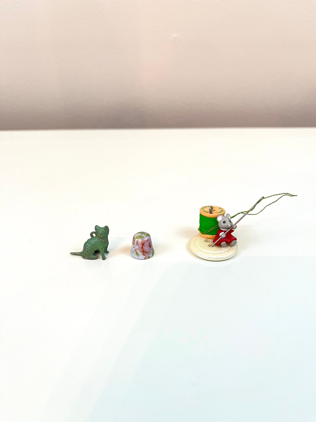 Vintage Trio of Miniature Gifts Mini Thimble Mini Cat and Mini Mouse ...