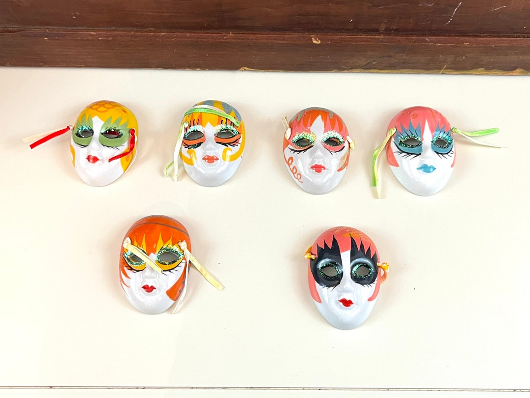 Vintage 90s Ceramic Painted Decorative Masks Wall Room Decor Vanity ...