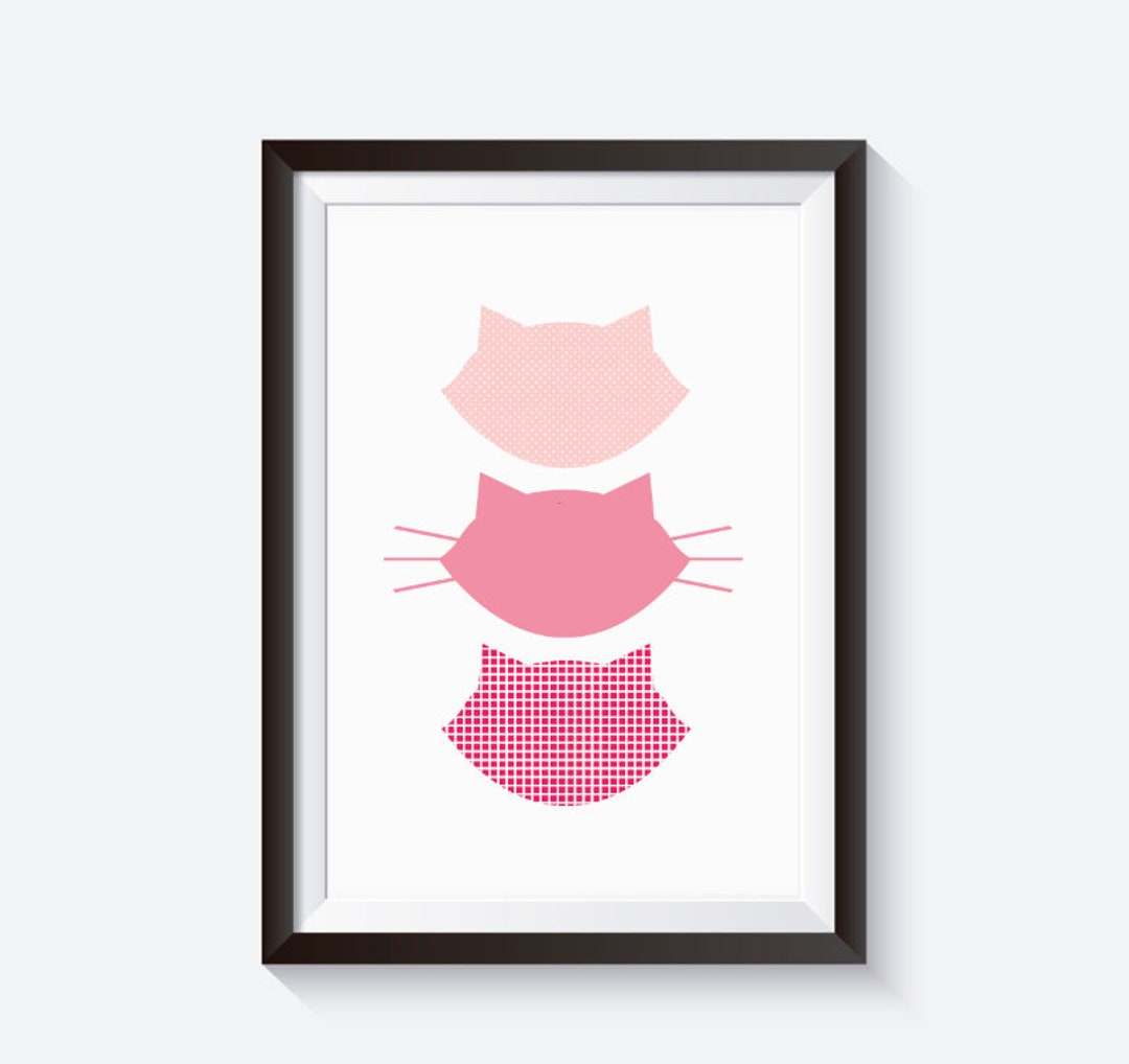 Cat Print, Kitty Cat Poster, Pink Kids Room, Cat Nursery Print, Custom ...