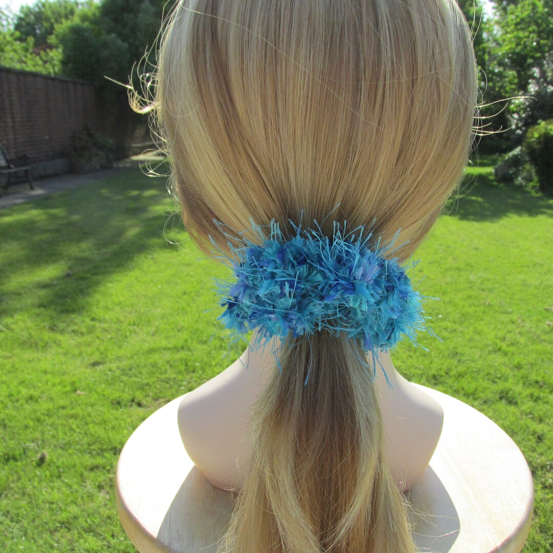 Turquoise Scrunchie Blue Scrunchie Fluffy Scrunchie Fun - Etsy UK