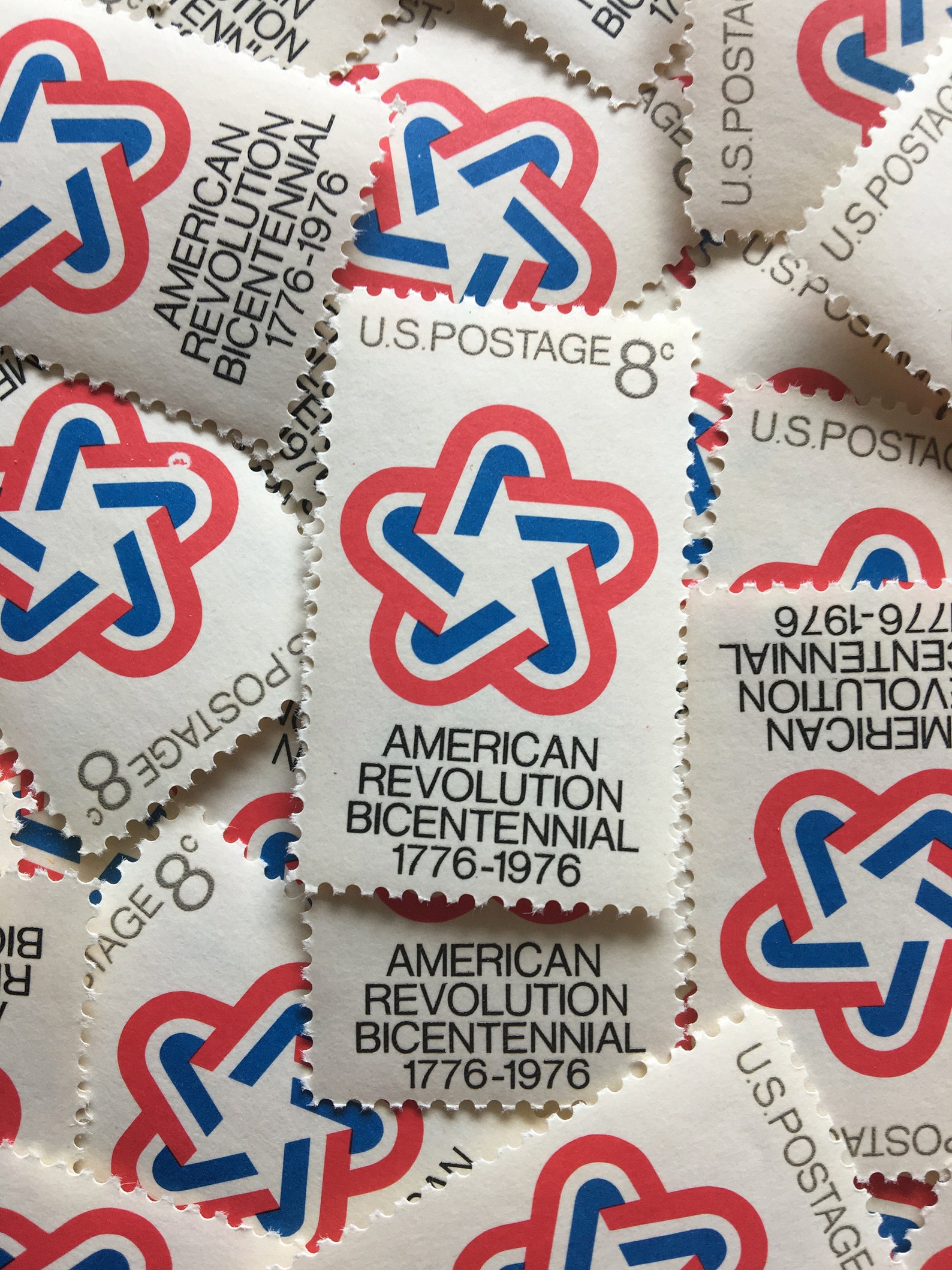 Red, White, and Blue American Revolution Bicentennial // 8 Cents ...