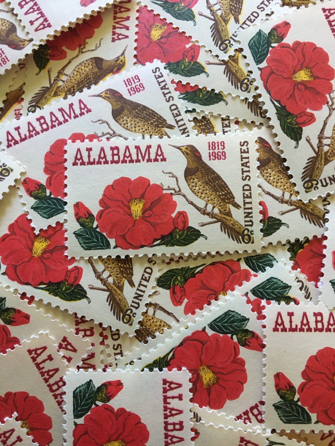 Alabama State Flower and Bird Vintage Postage Stamps // 6 Cent - Etsy