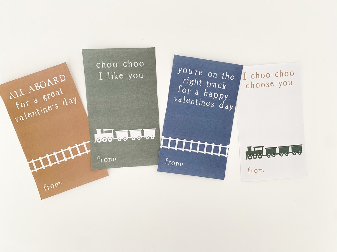 Trains Valentines Cards, Digital Printable Trains Valentine Cards, Set ...