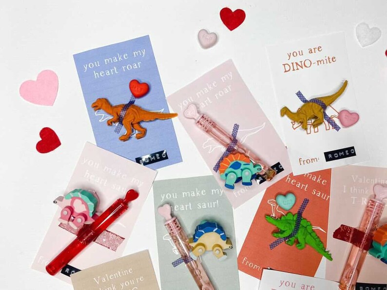 Dino Valentines Cards, Digital Printable Dinosaur Valentine Cards, Set ...