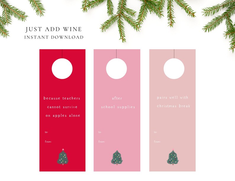 Printable Christmas Teacher Gift With Festive Wine Tags - Perfect for ...