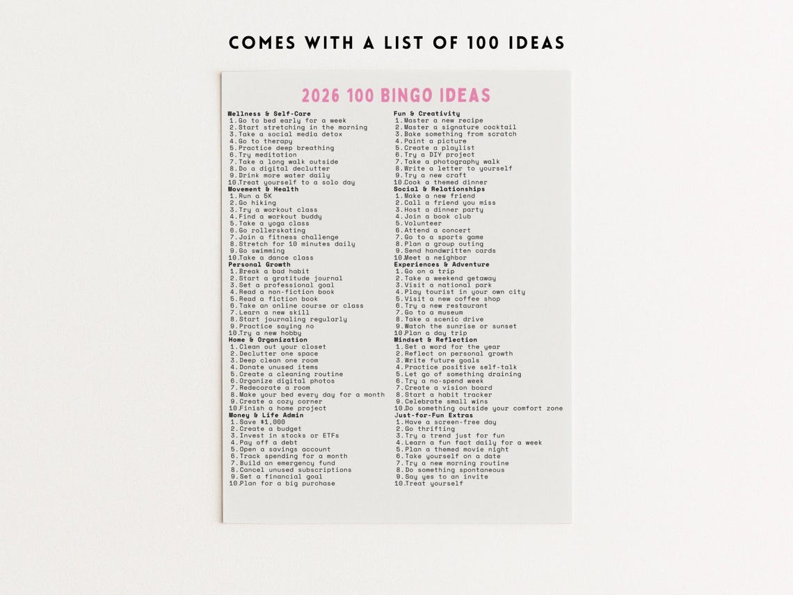 New Years Bingo Card 2026 Goals | Vision Board Bingo Printable, 2026 ...