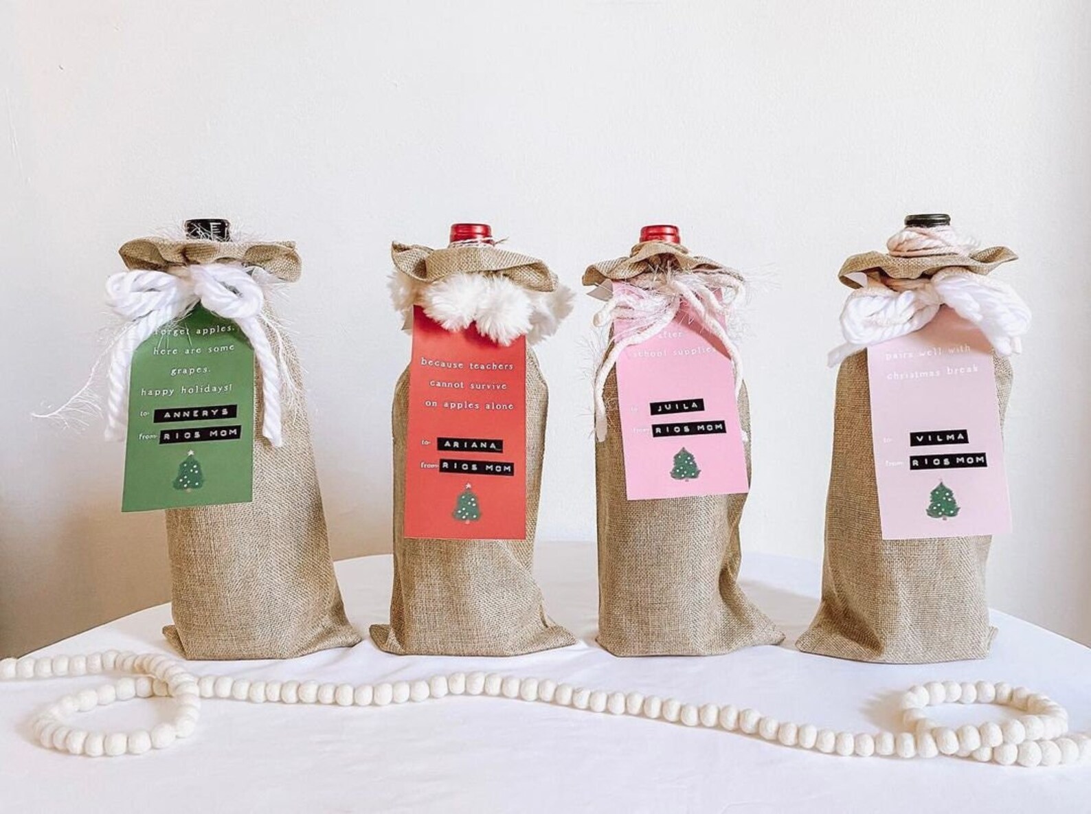 Printable Christmas Teacher Gift With Festive Wine Tags - Perfect for ...