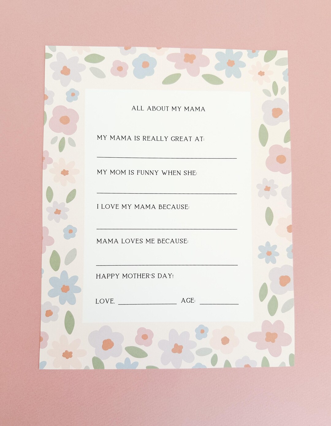 Printable Mother's Day Interview – All About Mom Questionnaire, Fill in ...
