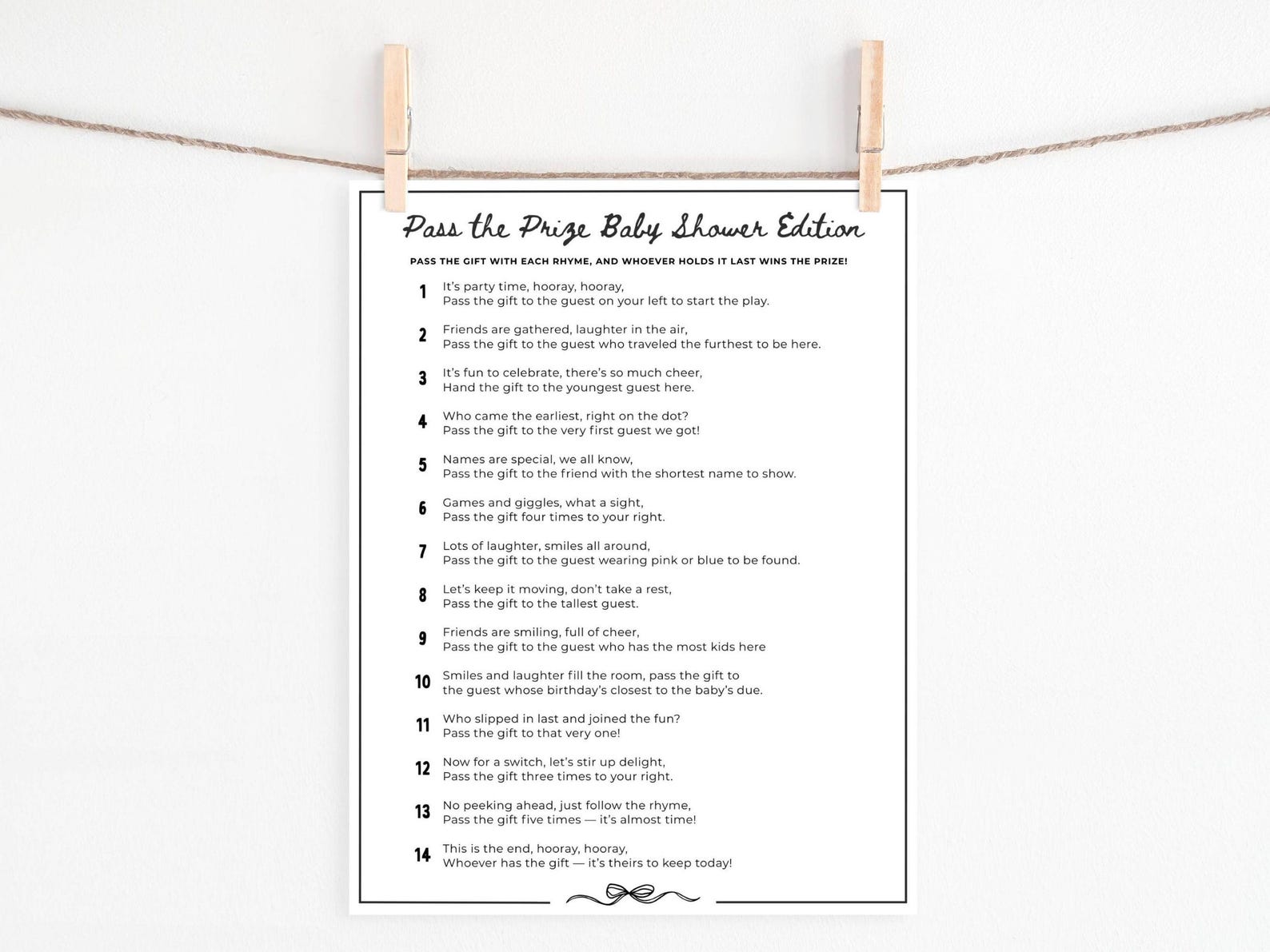 Baby Shower Pass the Gift Rhyme Game | Printable Gift Passing Poem ...