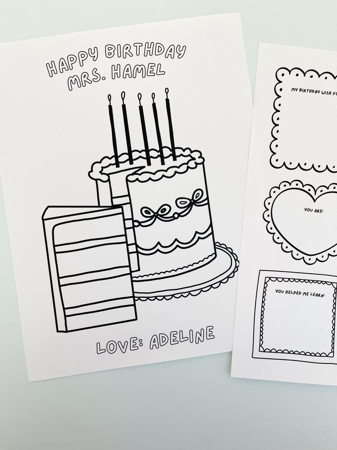 Teacher Happy Birthday Coloring Pages- CUSTOMIZABLE Printable Instant ...