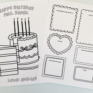 Teacher Happy Birthday Coloring Pages- CUSTOMIZABLE Printable Instant ...
