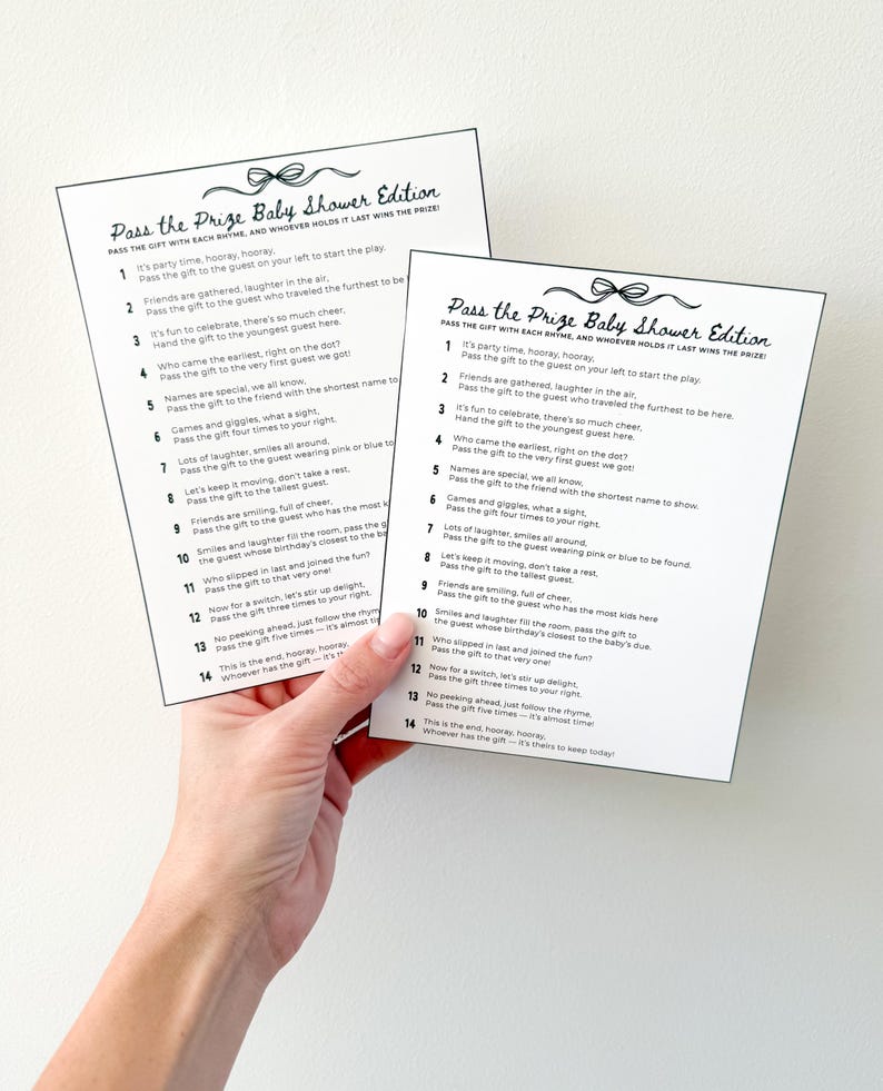 Baby Shower Pass the Gift Rhyme Game | Printable Gift Passing Poem ...