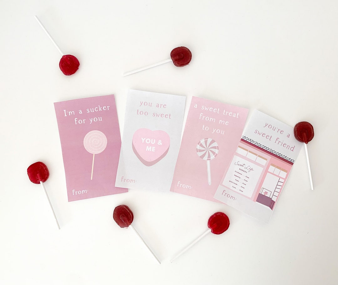 Lollipop Valentines Card, Digital Printable Lollipop Valentine Cards ...