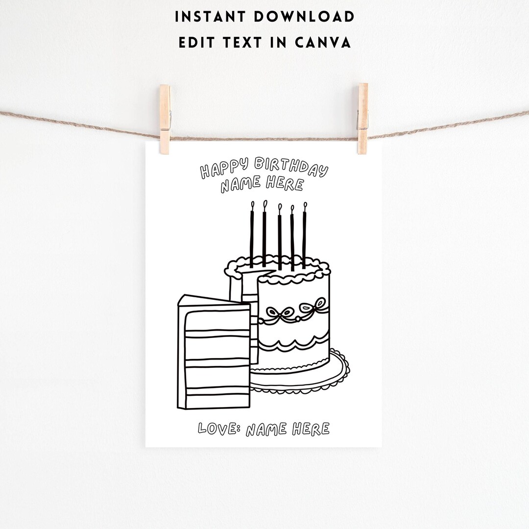 Teacher Happy Birthday Coloring Pages- CUSTOMIZABLE Printable Instant ...