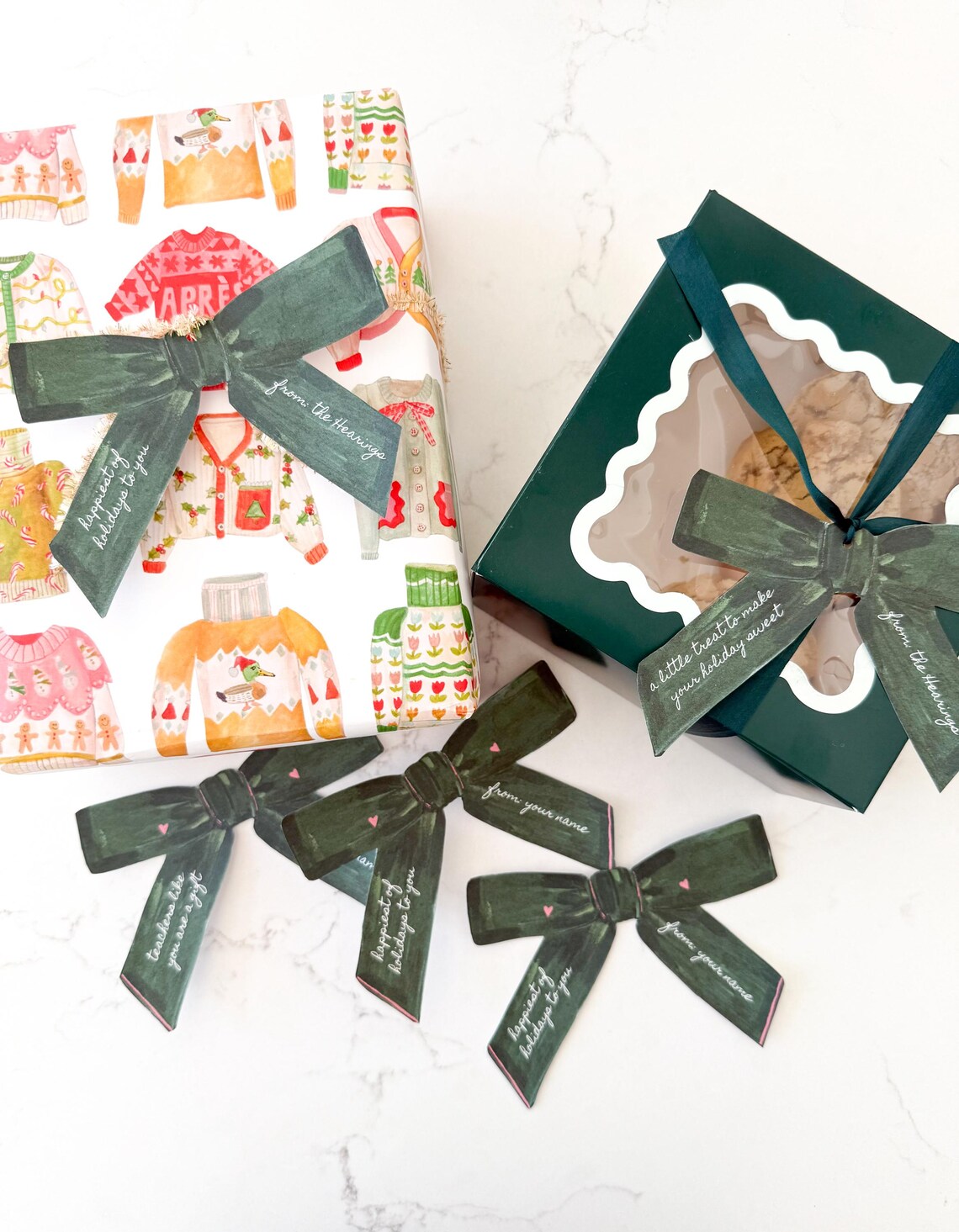 Printable Christmas Bow Gift Tags | Hand Drawn Holiday Tags | Editable ...