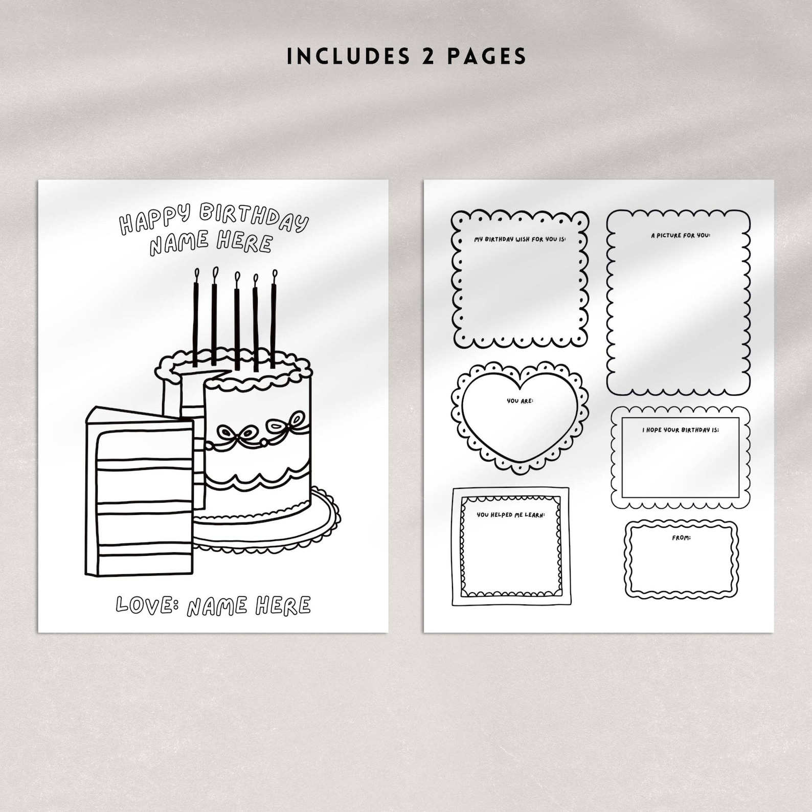Teacher Happy Birthday Coloring Pages- CUSTOMIZABLE Printable Instant ...
