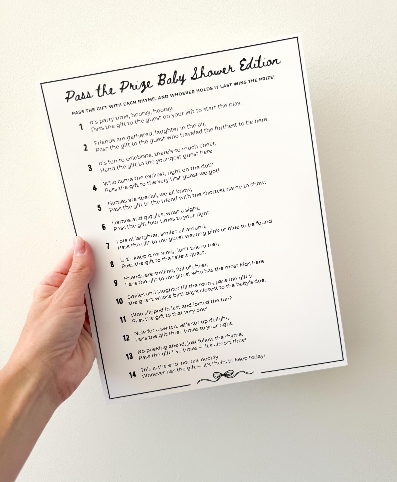 Baby Shower Pass the Gift Rhyme Game | Printable Gift Passing Poem ...