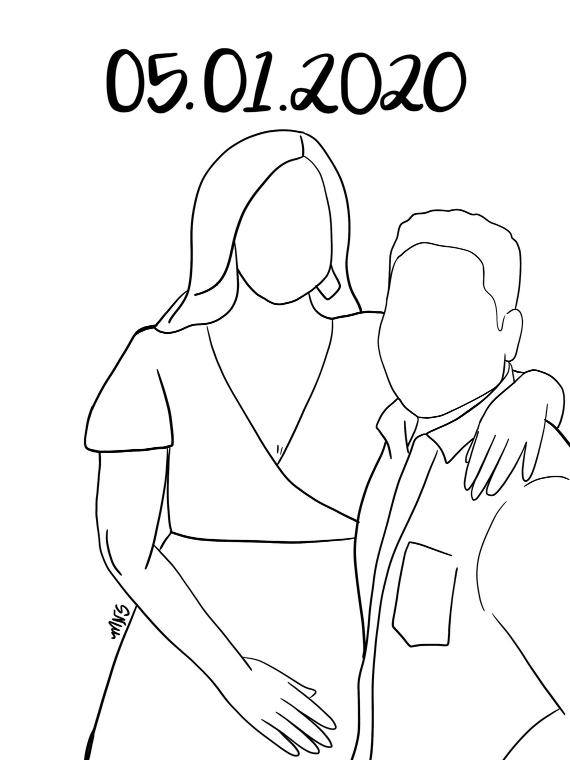 Couple Outline One to Two People Outline Drawing Two Person | Etsy