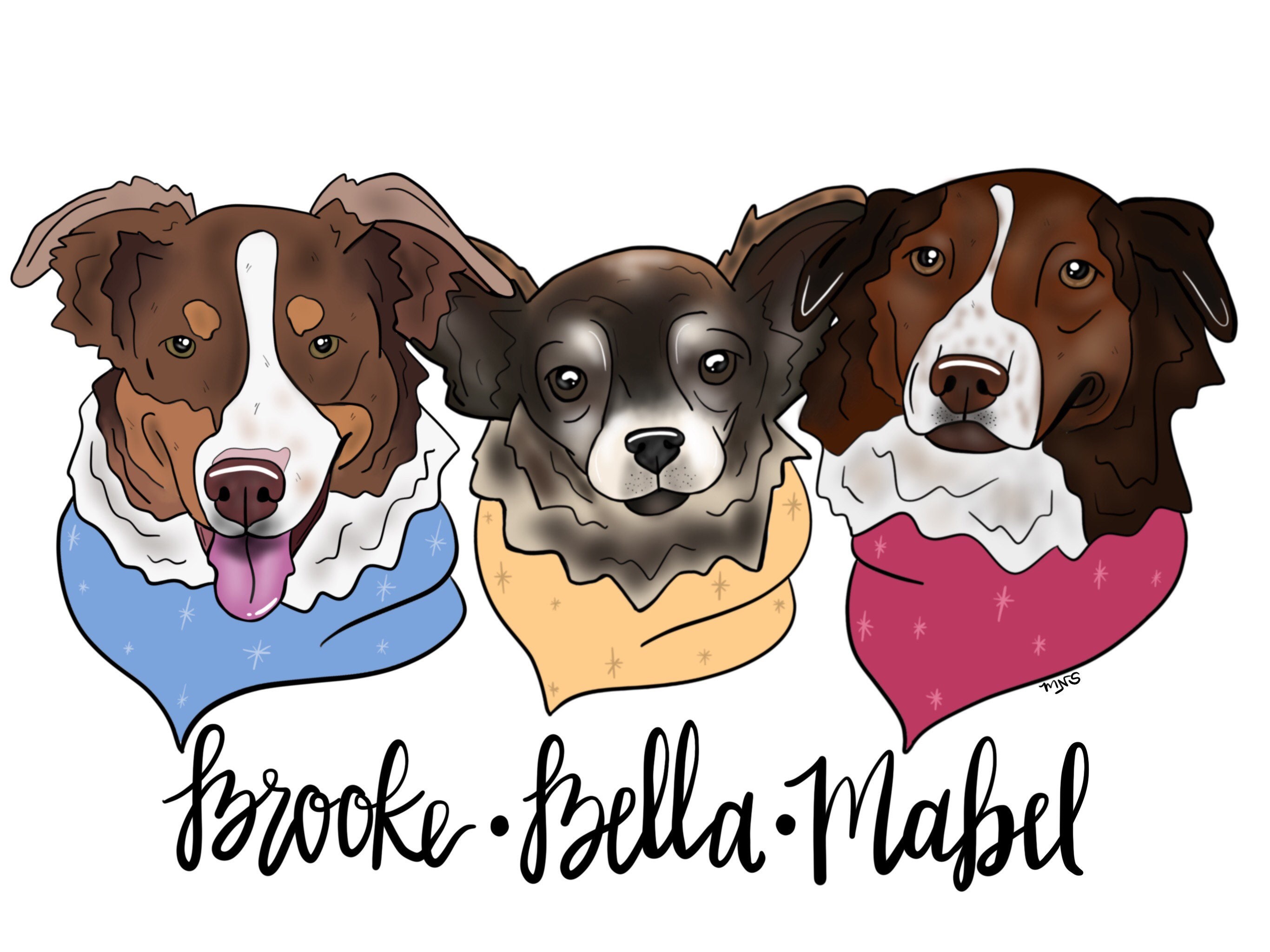 Three Pet Digital Pet Portrait Digital Dog Portrait Digital | Etsy