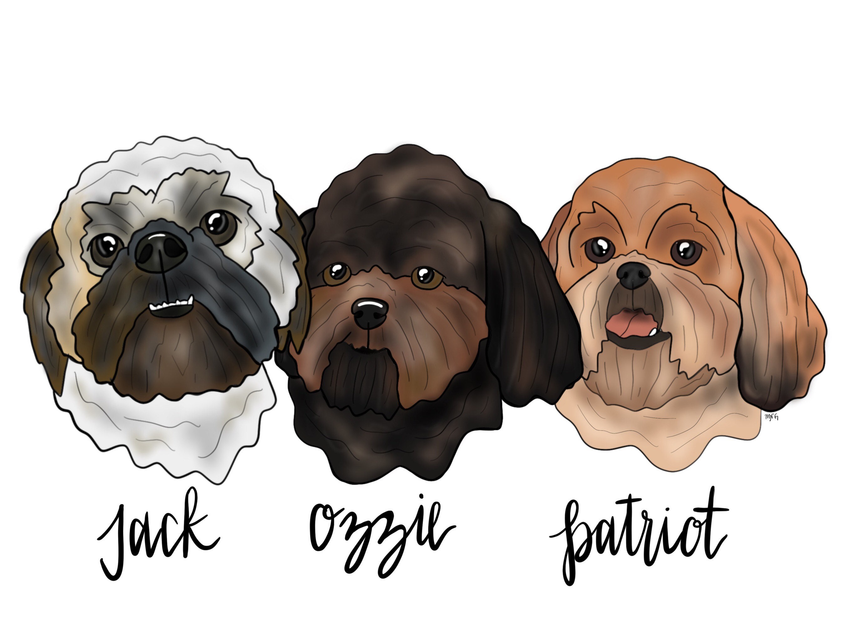 Three Pet Digital Pet Portrait, Digital Dog Portrait, Digital Cat ...