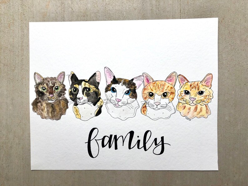 Hand Painted Multiple Pet Portrait Pet Water Color Portrait | Etsy
