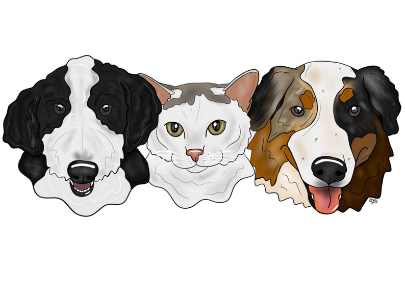 Three Pet Digital Pet Portrait Digital Dog Portrait Digital | Etsy