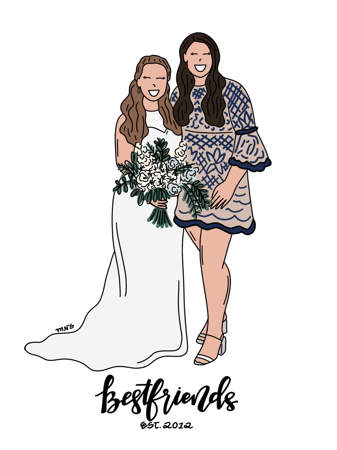 Digital Wedding Portrait, Digital Two Person Portrait, Digital Painting ...