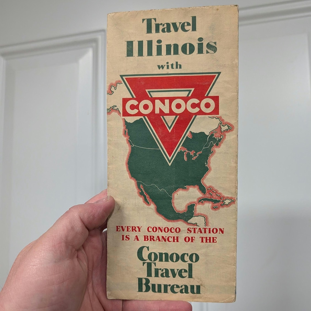 1940's Conoco Road Map of Illinois Old & Original - Vintage Map - Etsy UK
