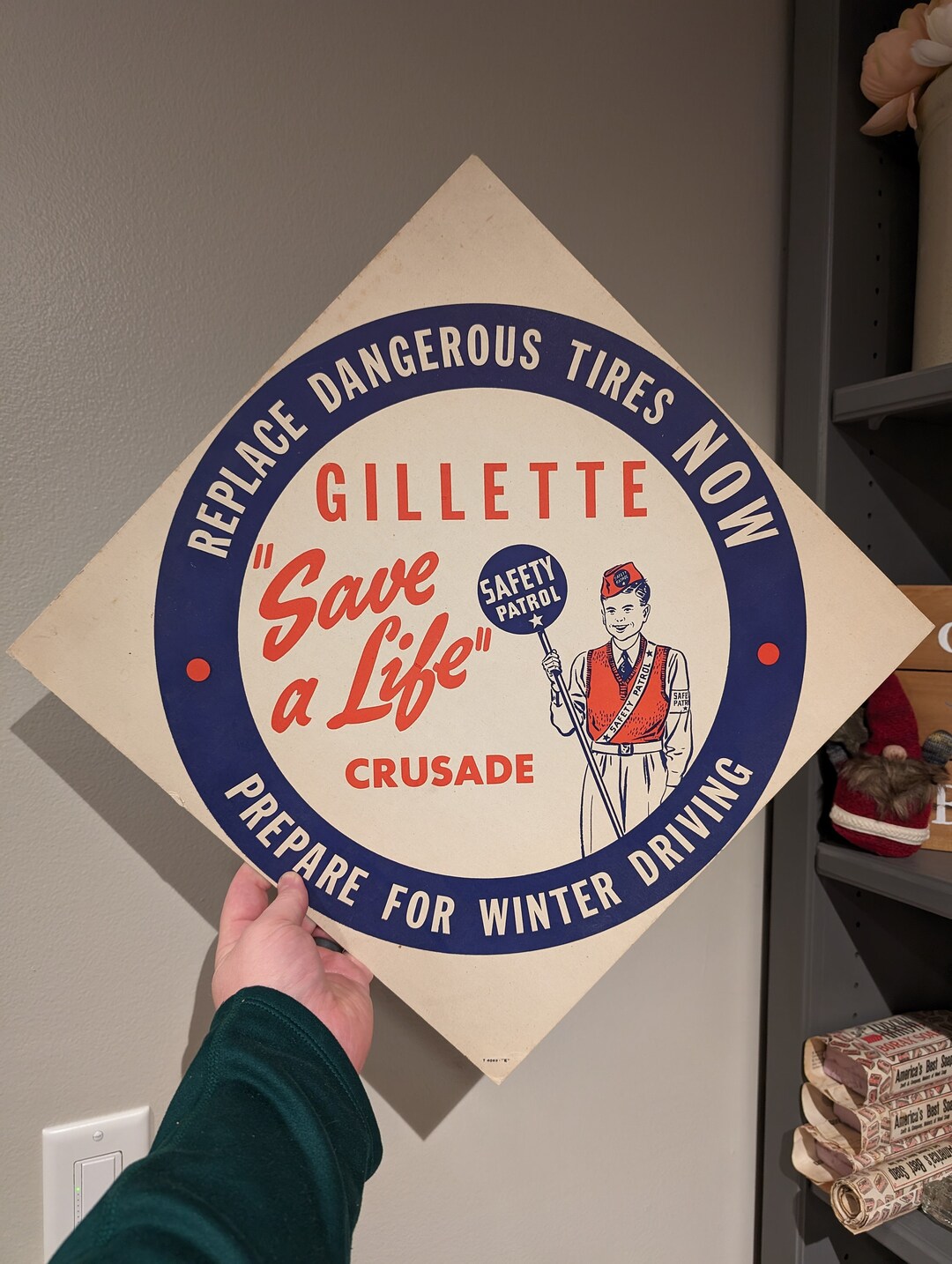 Original 1940's Gillette Safety Tires Cardboard Sign Vintage Gas ...