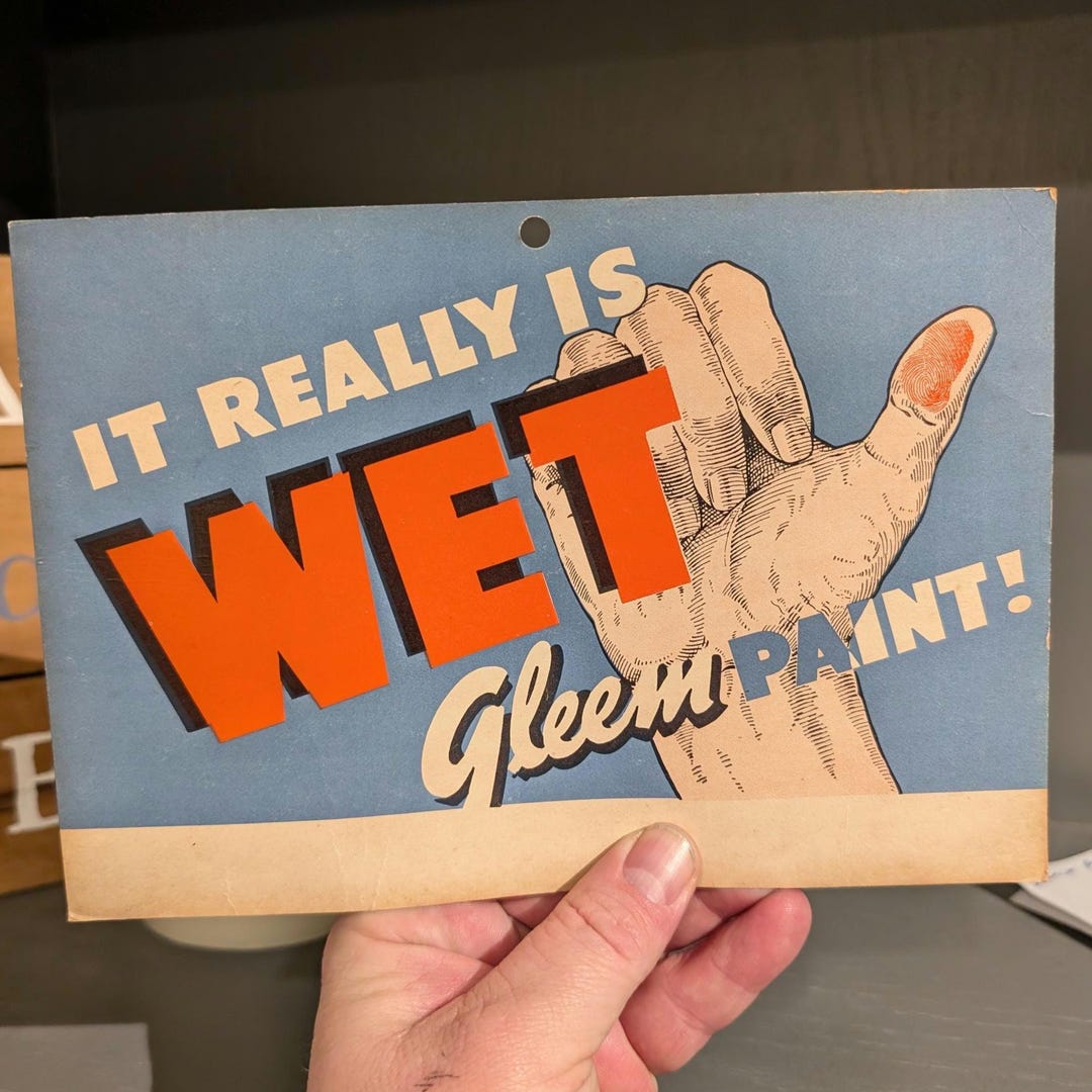 Original 1940s Gleem WET PAINT Cardboard Sign - Vintage - - Etsy
