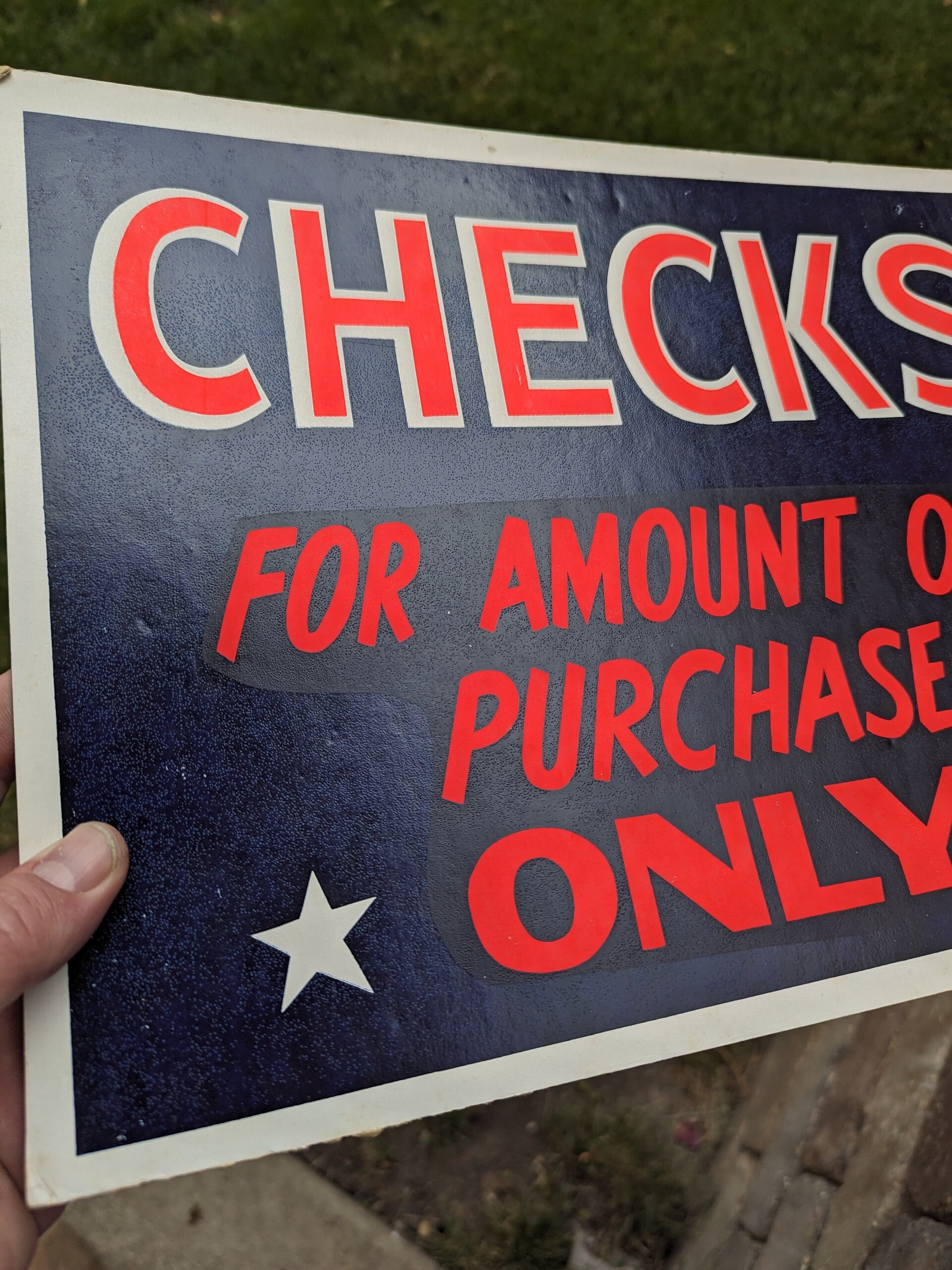 Original 1970s 1980s Checks for Purchase Only Cardboard Sign Vintage ...
