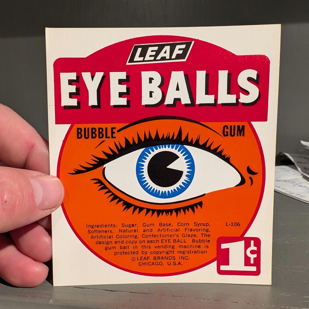 NOS 1960s Leaf Eye Balls Gumball Machine Price Sign - Cardboard Retail ...