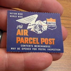 1950s United Airlines Parcel Air Mail Gummed Label - Old & Original ...