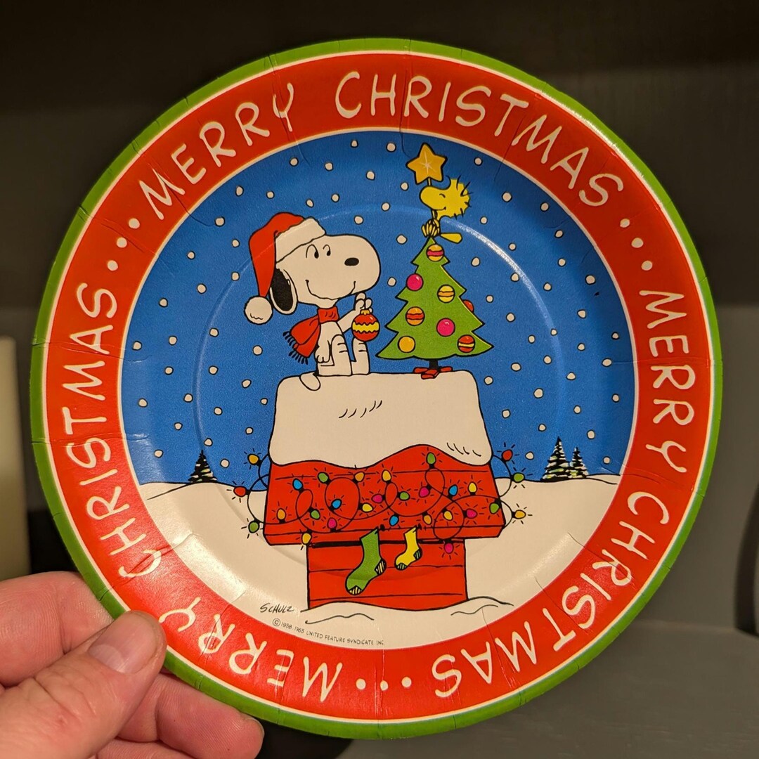 NOS 70s Snoopy Merry Christmas Original Paper Plate Peanuts Cartoon - Etsy