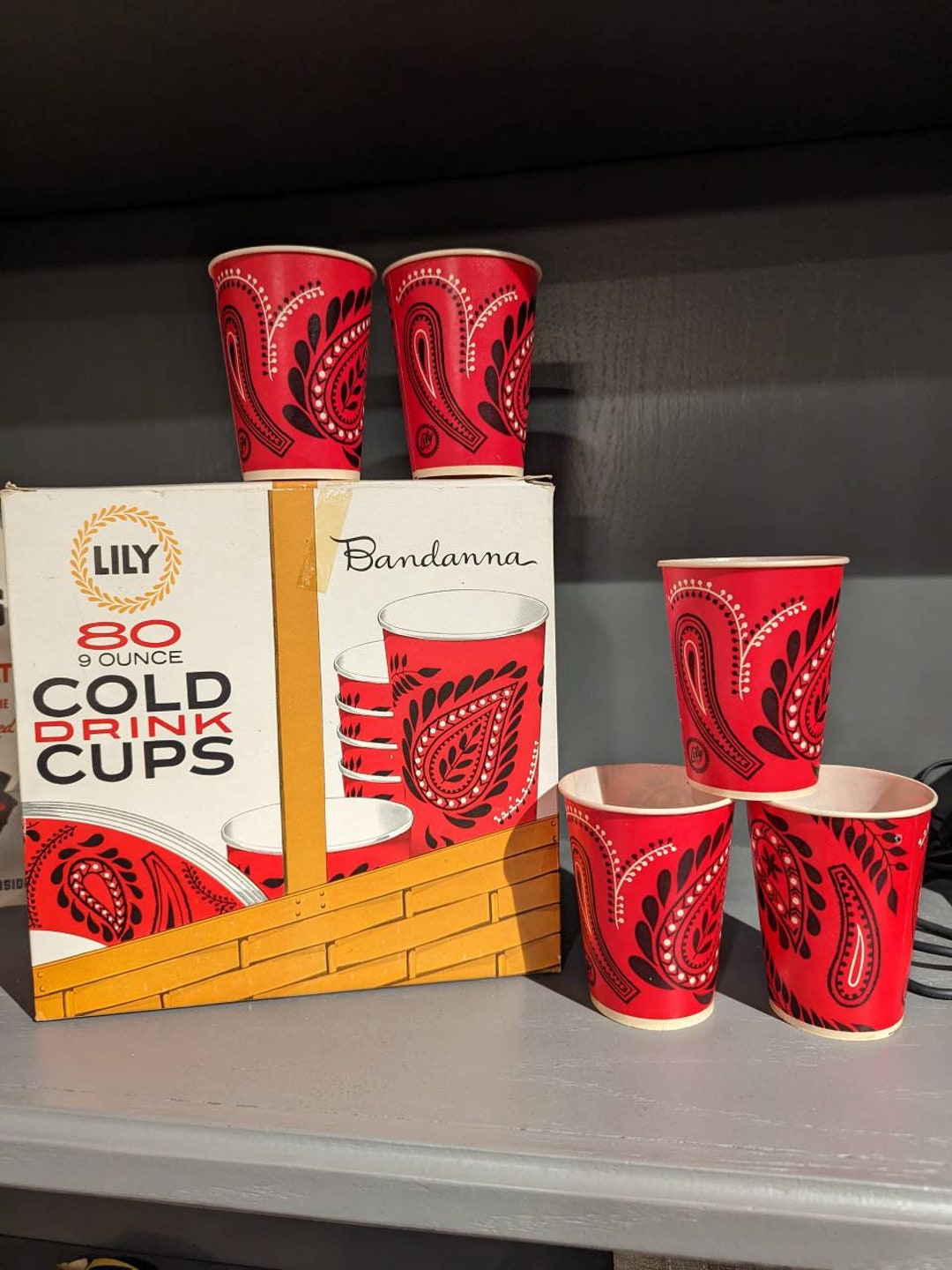 NOS 1960's Lilly Bandana Design Cups - Old Original Waxed Paper Cup 9 ...