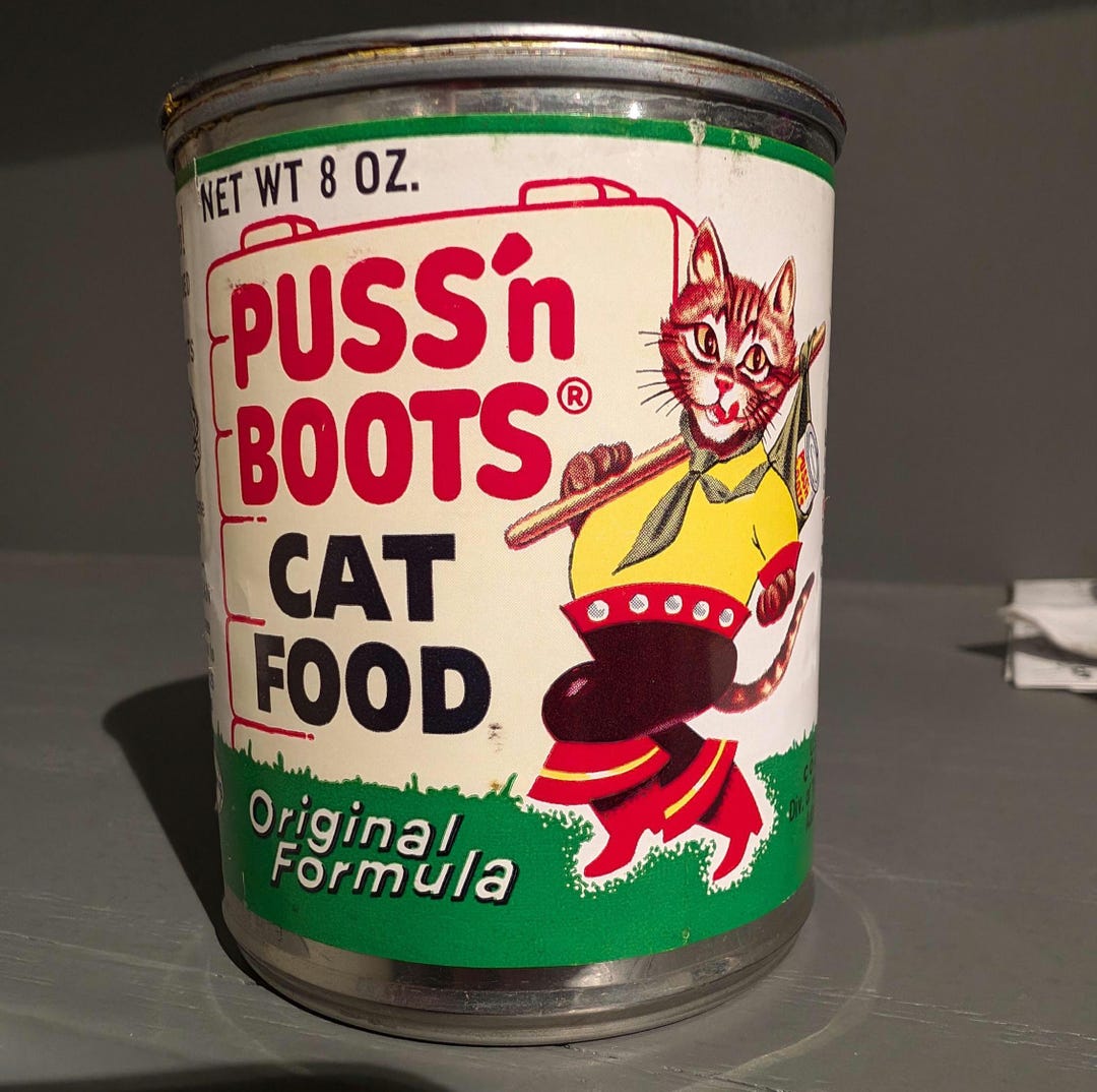 1940's Puss N Booths Original Flavor Cat Food Can Label on Can Quaker ...