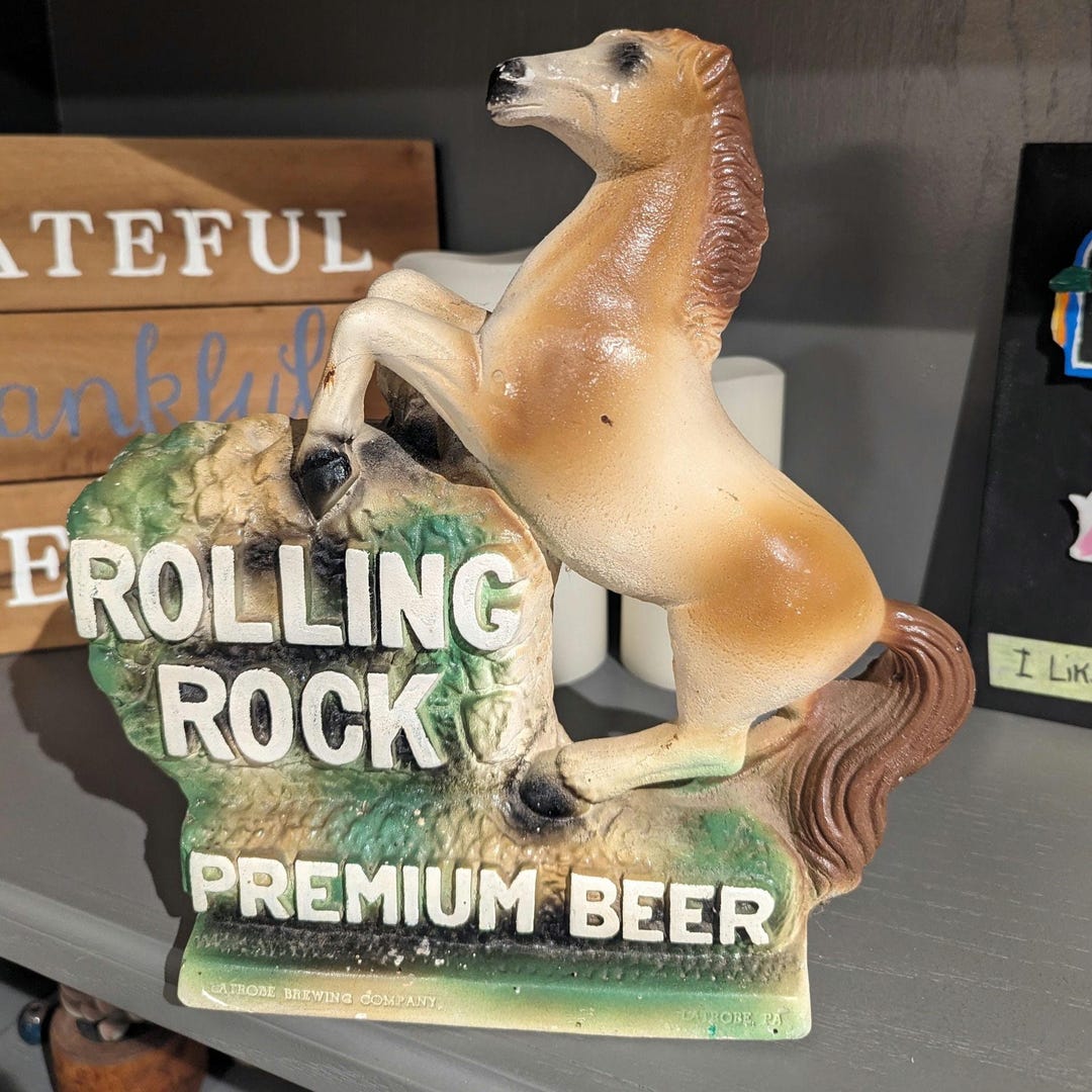Large Original 1960's/70s Rolling Rock Beer Bar Back Sign Chalkware ...