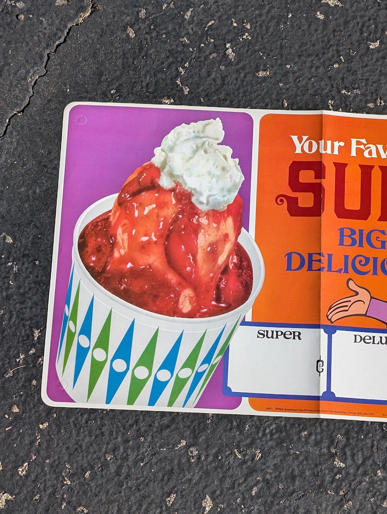 NOS 1965 Strawberry Sundae Ice Cream Sign Restaurant Poster Drive-in or ...