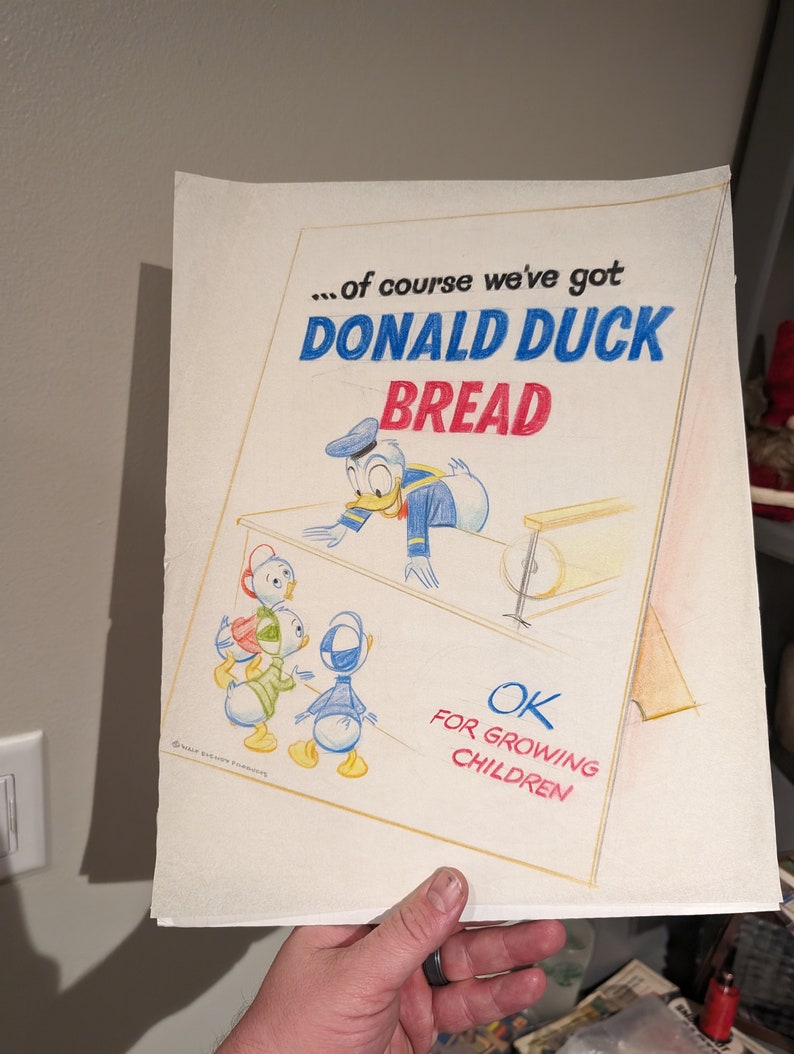Vintage 1950s Donald Duck Bread Advertising Rendering/sketch Old ...