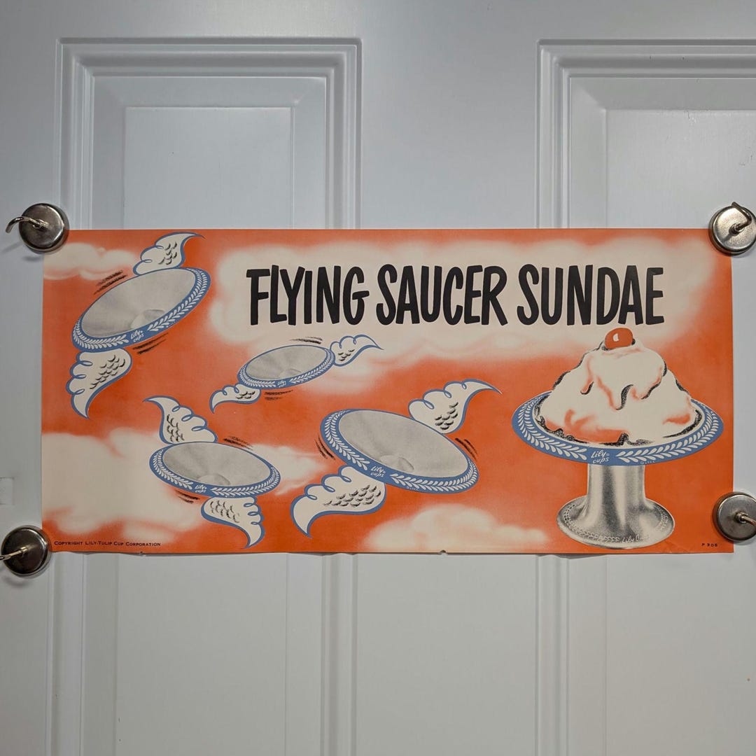 1940s Flying Saucer Sundae Ice Cream Paper Soda Fountain Sign ...
