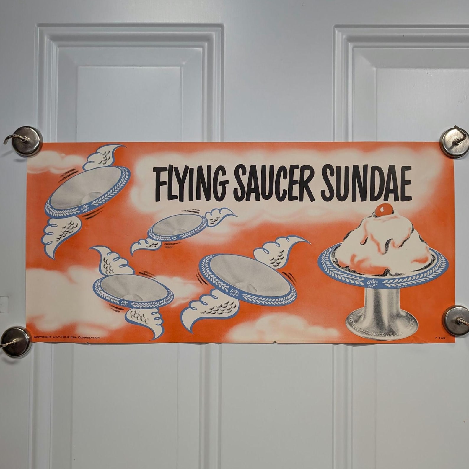 1940s Flying Saucer Sundae Ice Cream Paper Soda Fountain Sign ...