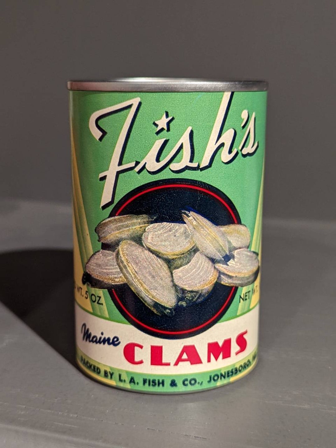 1940's/50's Fish's Maine Clams Old Can Label on Can - L.A. Fish & Co ...