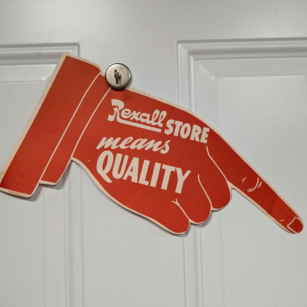 1940's Rexall Drugs "means Quality" Die Cut Store Hand Pointer Paper ...