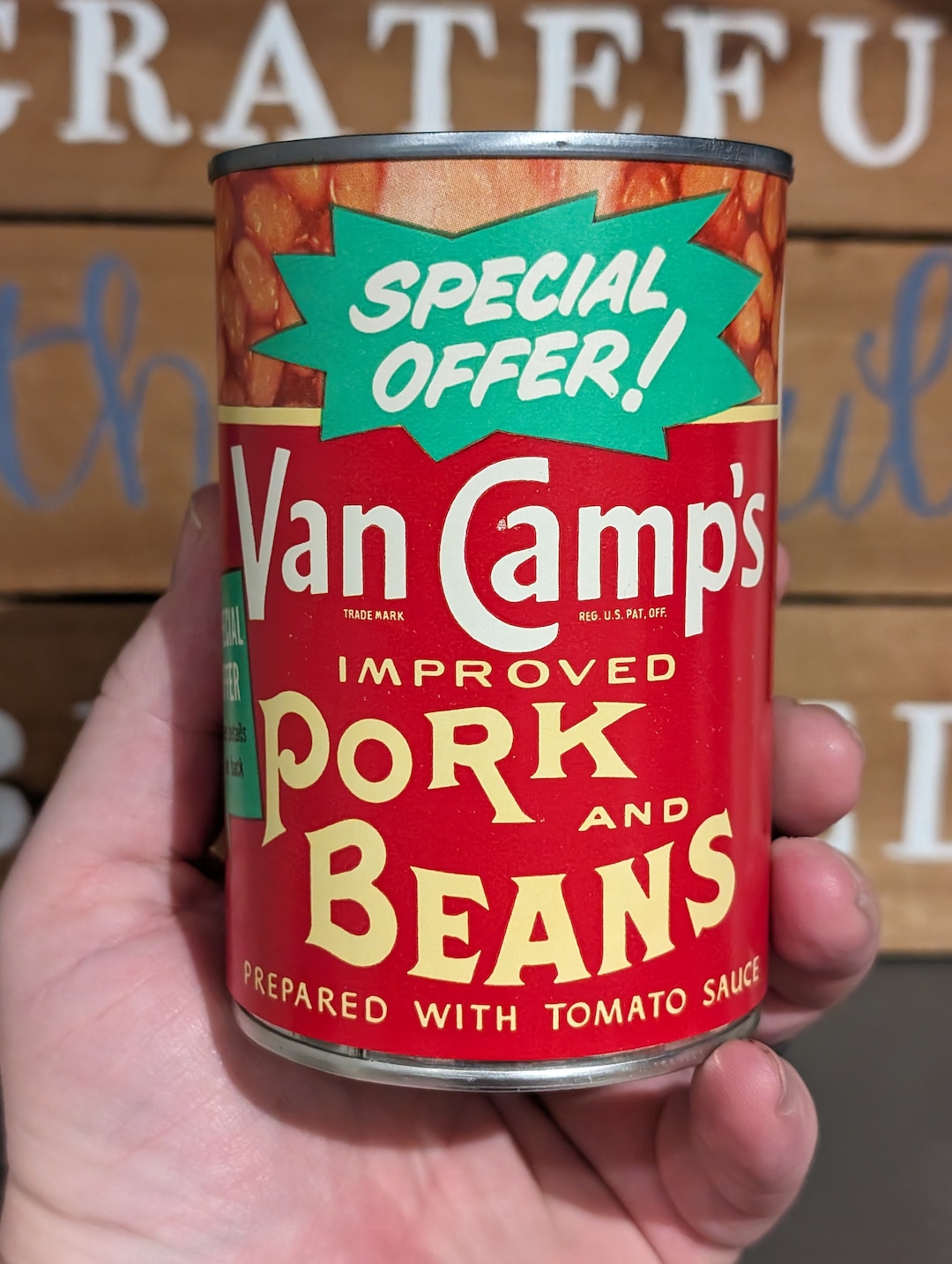 1950's Van Camp's Pork and Beans Can Label on Can - Original Vintage ...