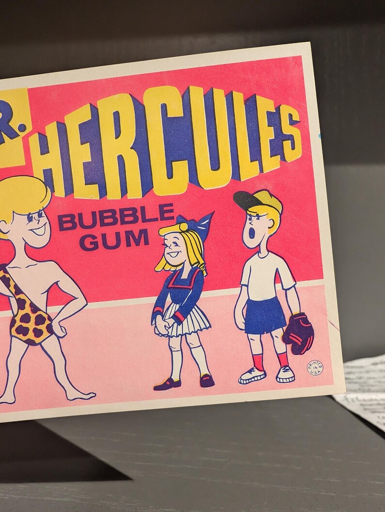 1960s Mr Hercules Gumball Machine Price Sign - Cardboard Store Sign ...
