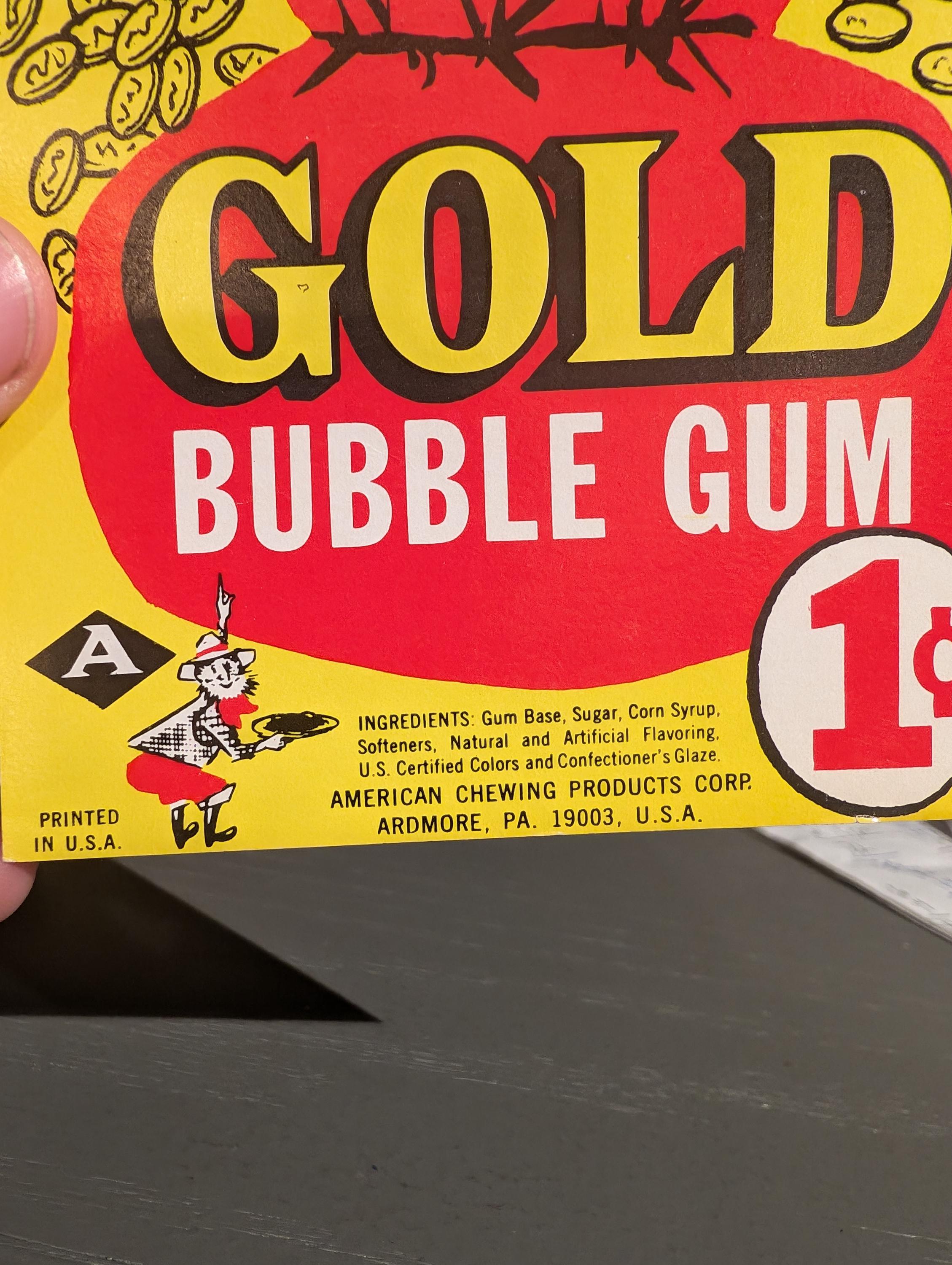 NOS 1960s Gold Bubble Gum Gumball Machine Price Sign - Cardboard ...