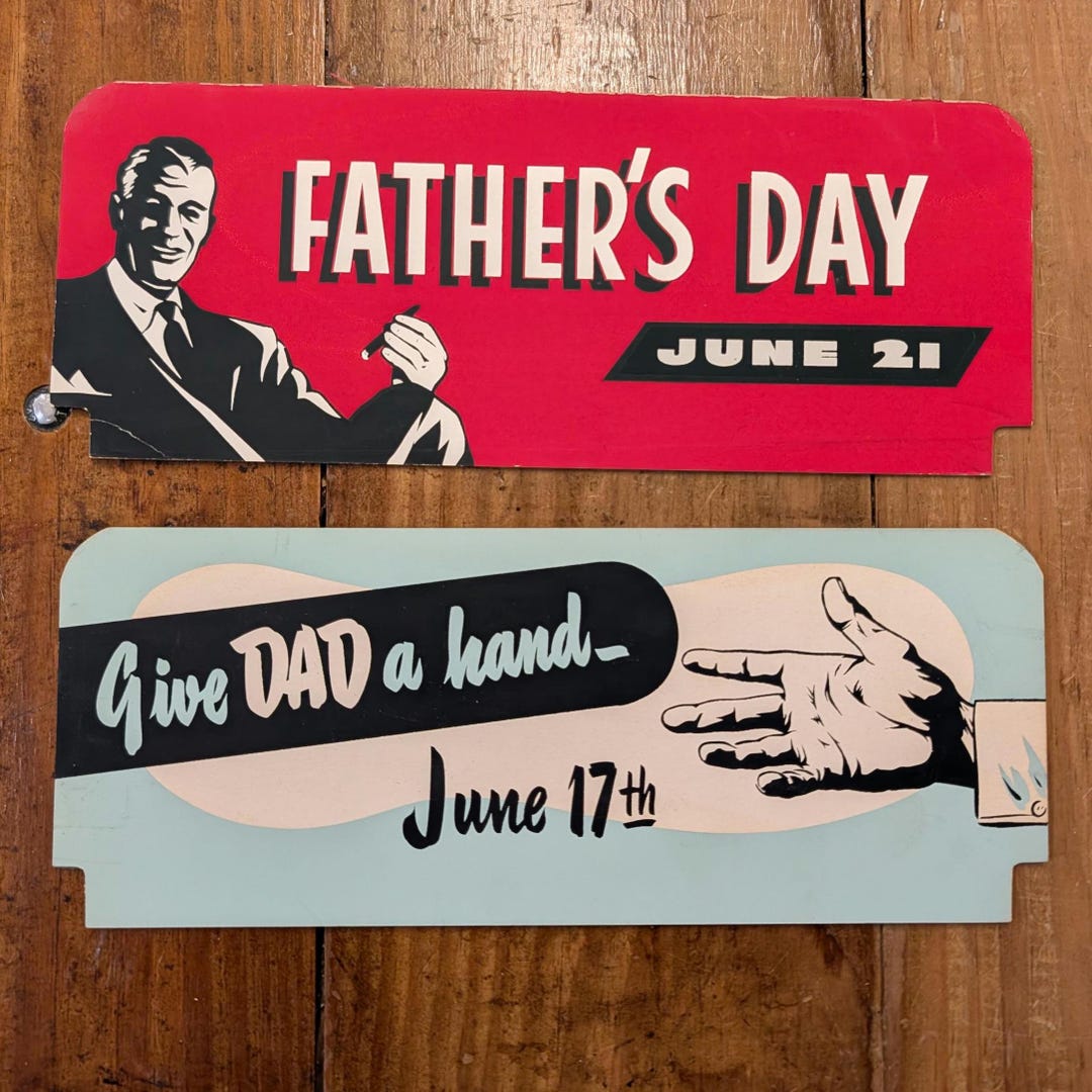 Original 1950s 60s Father's Day Sale Vintage Price Sign Card - Double ...
